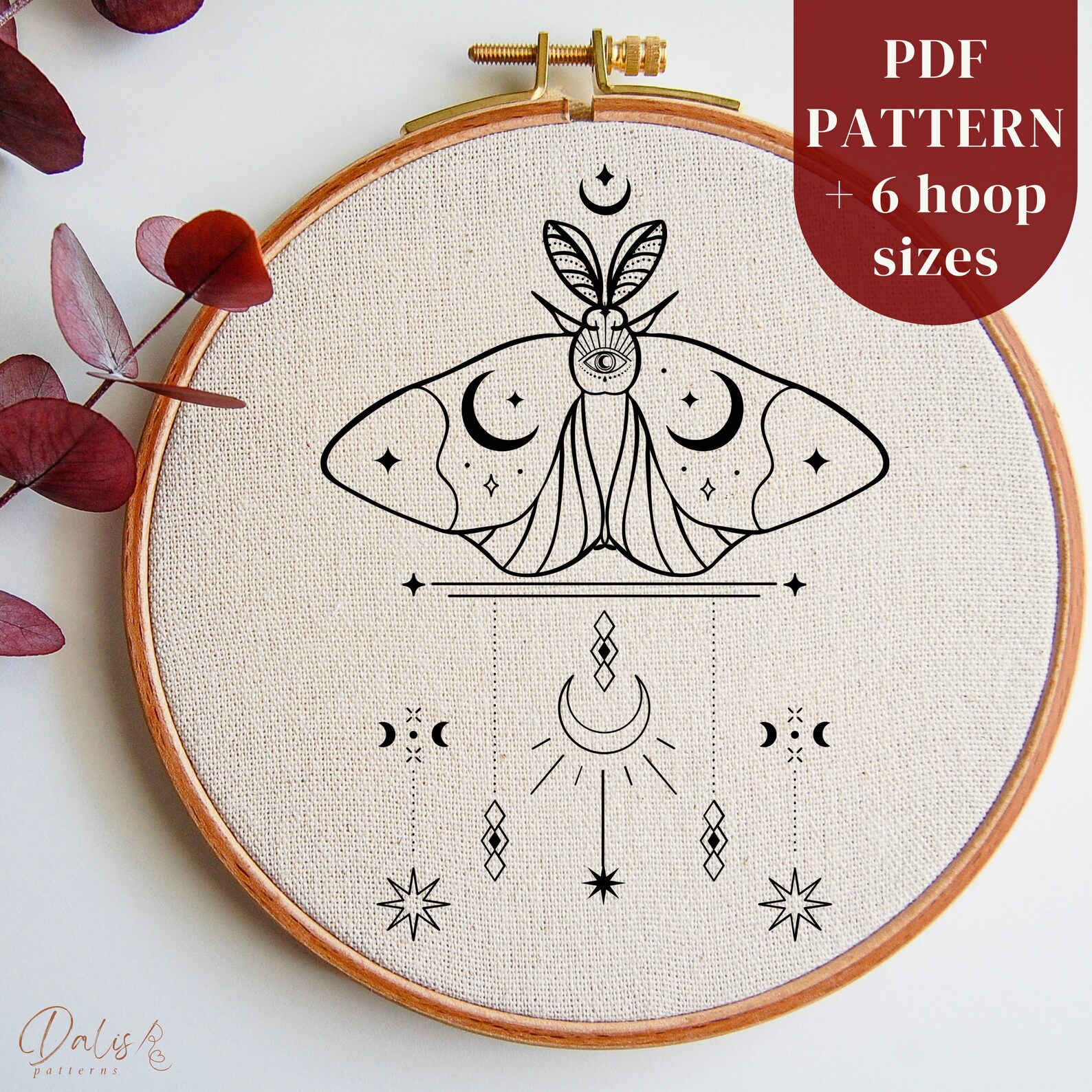 Celestial Hand Embroidery Design File: Mystical Butterfly and Crescent ...