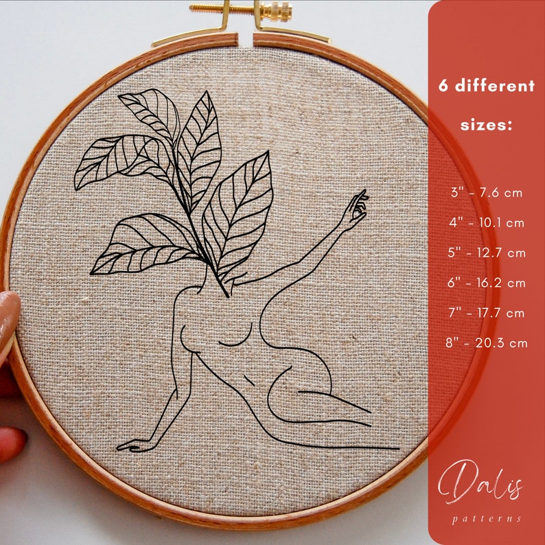 Modern Female Embroidery Pattern Design, Woman Silhouette With Leaves ...