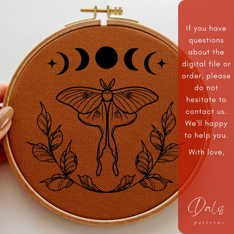 Printable Luna Moth Embroidery Pattern Template, Wiccan Mystic Insect ...
