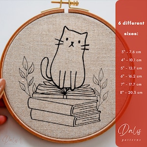 Printable Cute Cat Embroidery Pattern Template, Feline and Floral Books ...