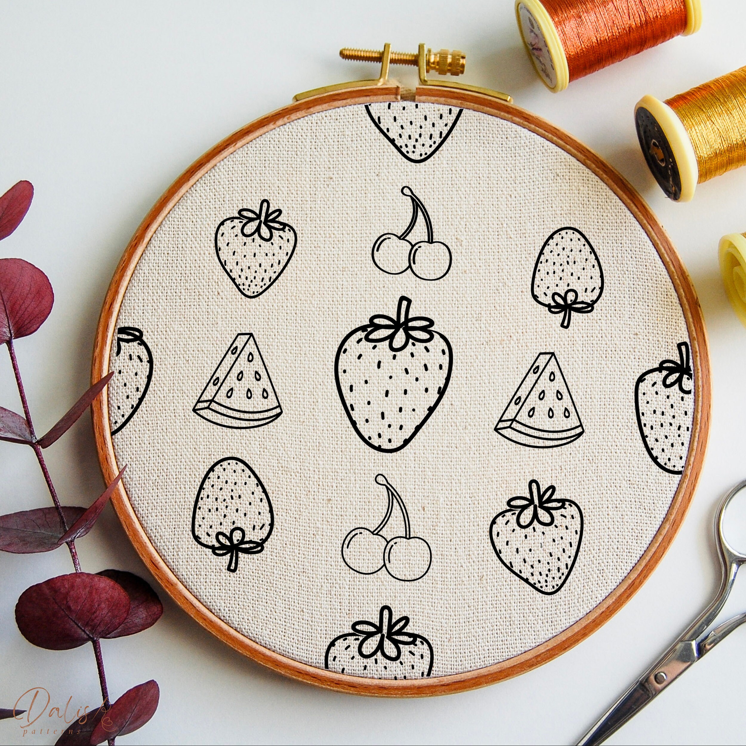 Summer Fruits Embroidery PDF Pattern, Food Hand Stitching Pattern for ...