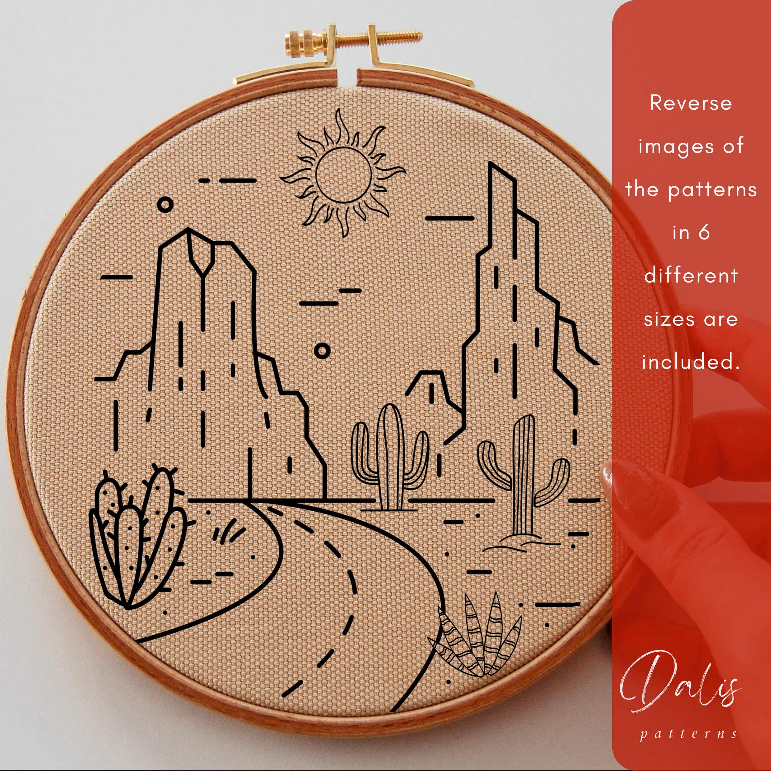 Landscape Hand Embroidery PDF Pattern File, Desert With Cactus Monoline ...