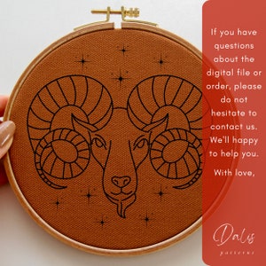 Modern Hand Embroidery Pattern: Aries Zodiac Sign Design, Astrology ...