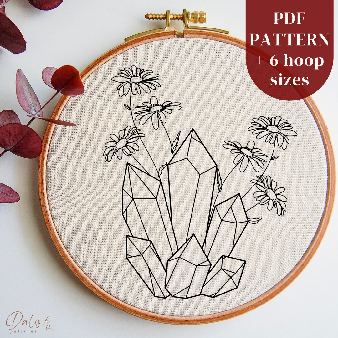 Crystals Hand Embroidery PDF Pattern File, Witchy Embroidery Hoop Art ...