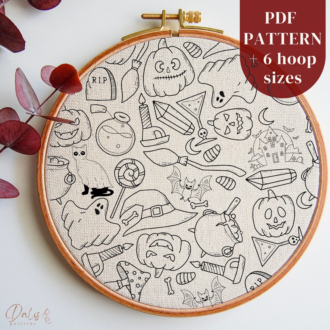 Spooky Season Hand Embroidery Template, Halloween Hand Embroidery PDF ...