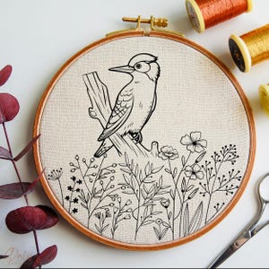 Cottagecore Embroidery PDF Pattern File: Wildflowers & Woodpecker ...