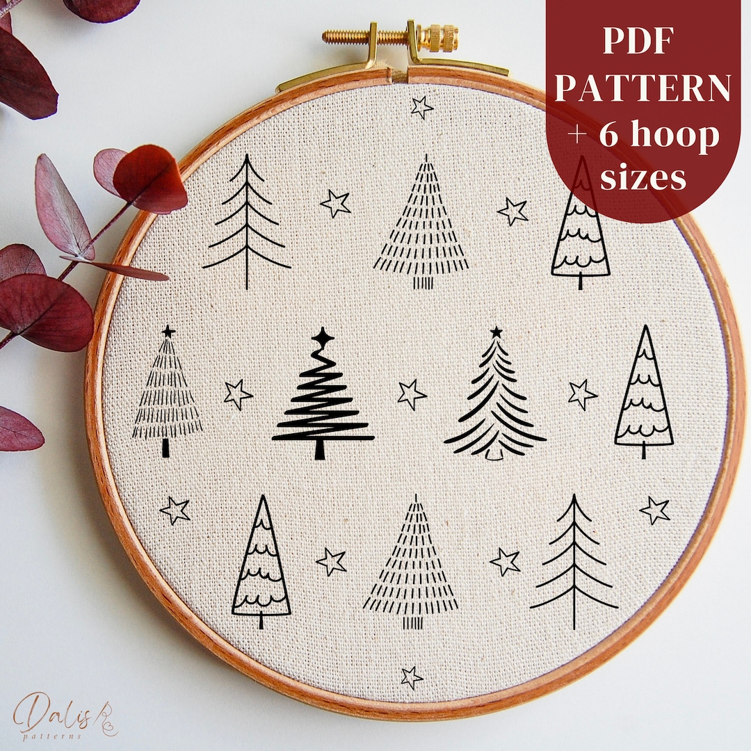 Modern Hand Embroidery Design: Christmas Tree and Stars, Beginner Hoop ...