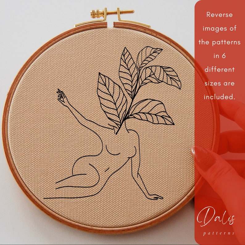 Modern Female Embroidery Pattern Design, Woman Silhouette With Leaves ...