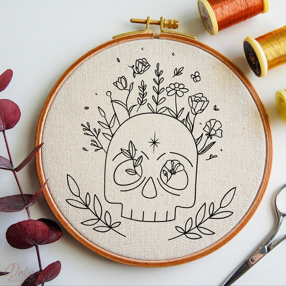 Skull Hand Embroidery PDF Pattern Design File, Gothic Spooky Season ...