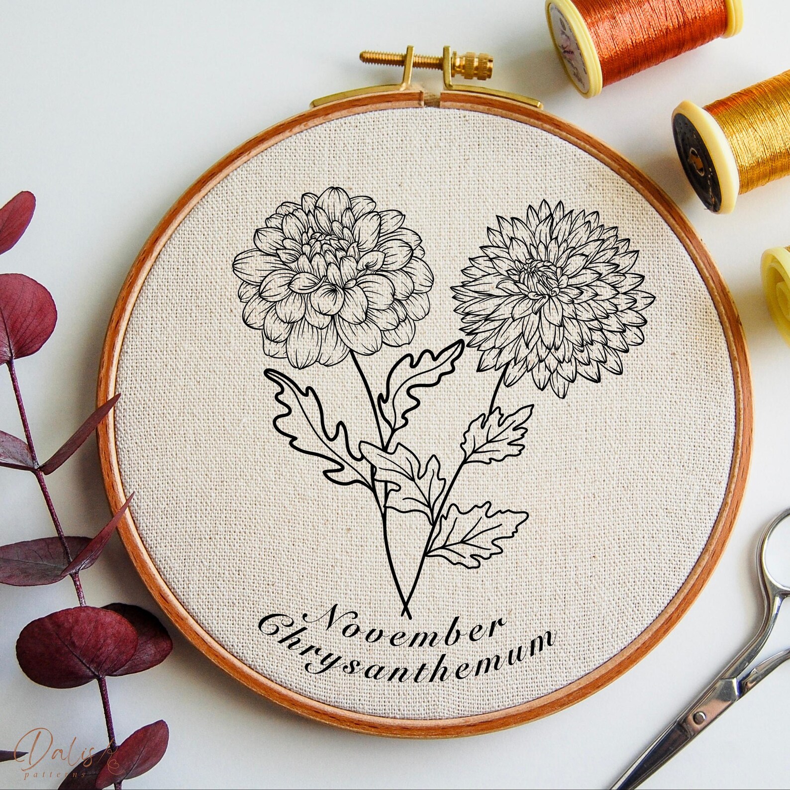 November Birth Month Flower Hand Embroidery PDF Pattern: Chrysanthemum ...