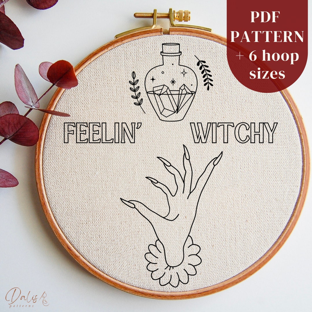 Witchy Hand Embroidery Pattern, Feelin' Witchy Embroidery Design ...
