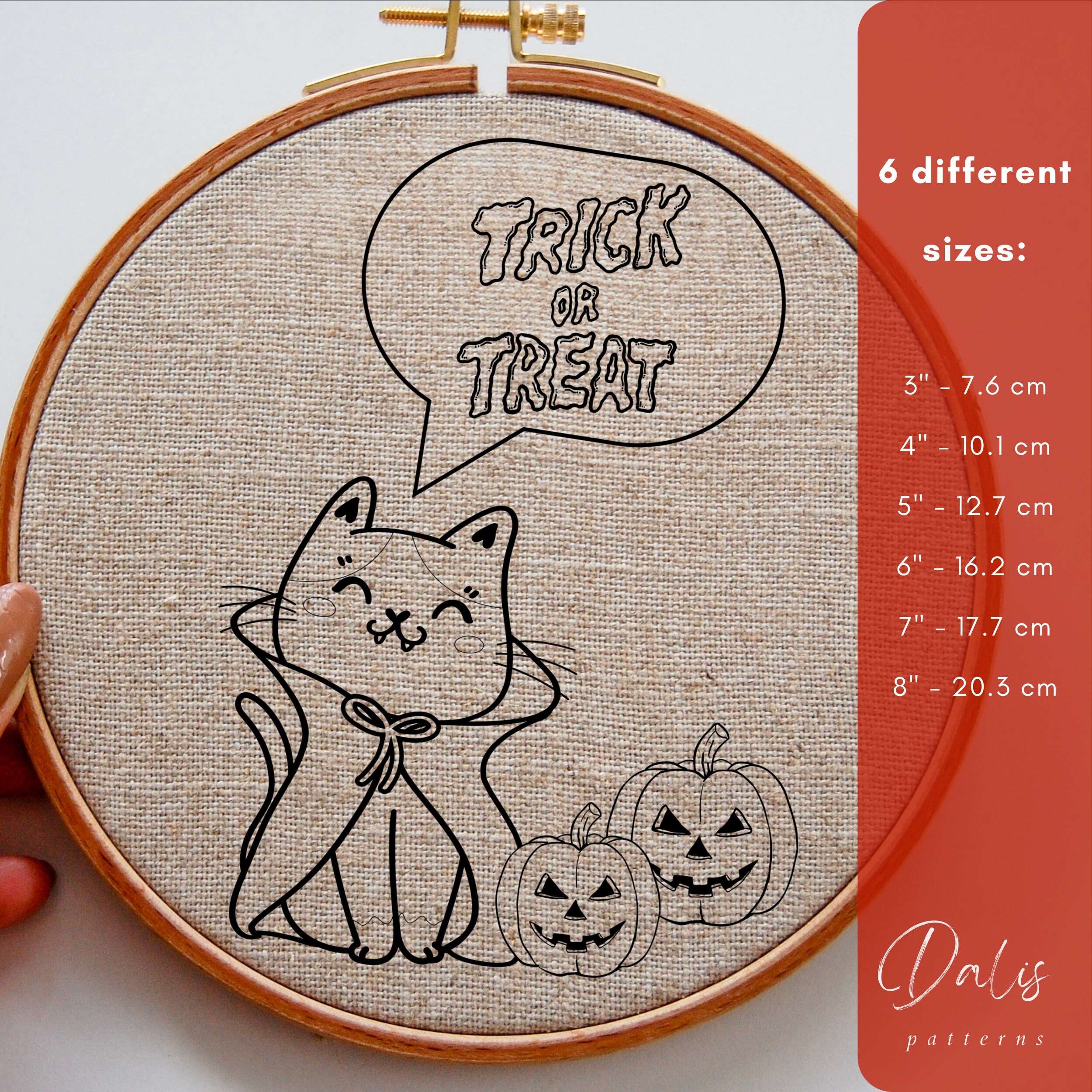 Halloween Hand Embroidery PDF Pattern: Cute Vampire Cat and - Etsy