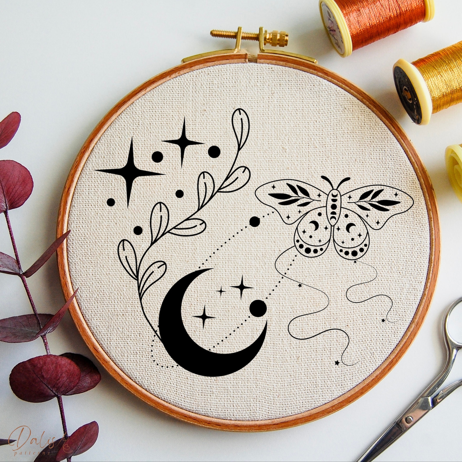 Printable Moth Embroidery Pattern Template Bundle, Wiccan Insect ...