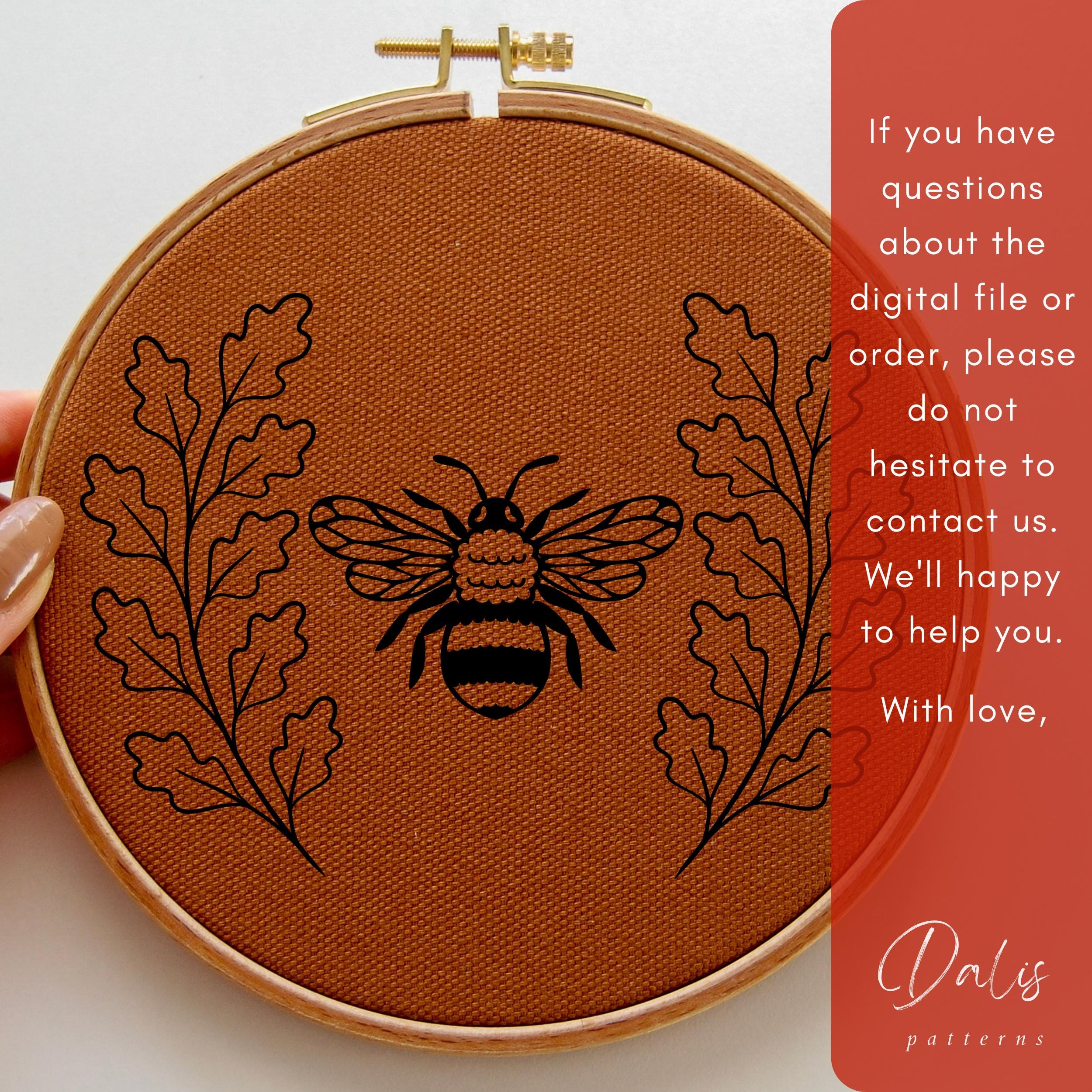 Bees and Leaves Embroidery PDF Pattern Template, Animal Hand Stitching ...