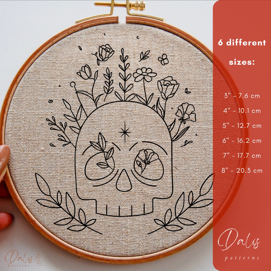 Skull Hand Embroidery PDF Pattern Design File, Gothic Spooky Season ...