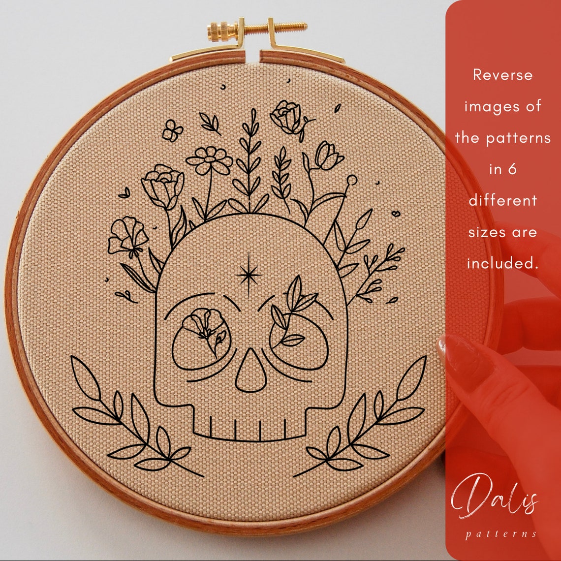 Skull Hand Embroidery PDF Pattern Design File, Gothic Spooky Season ...