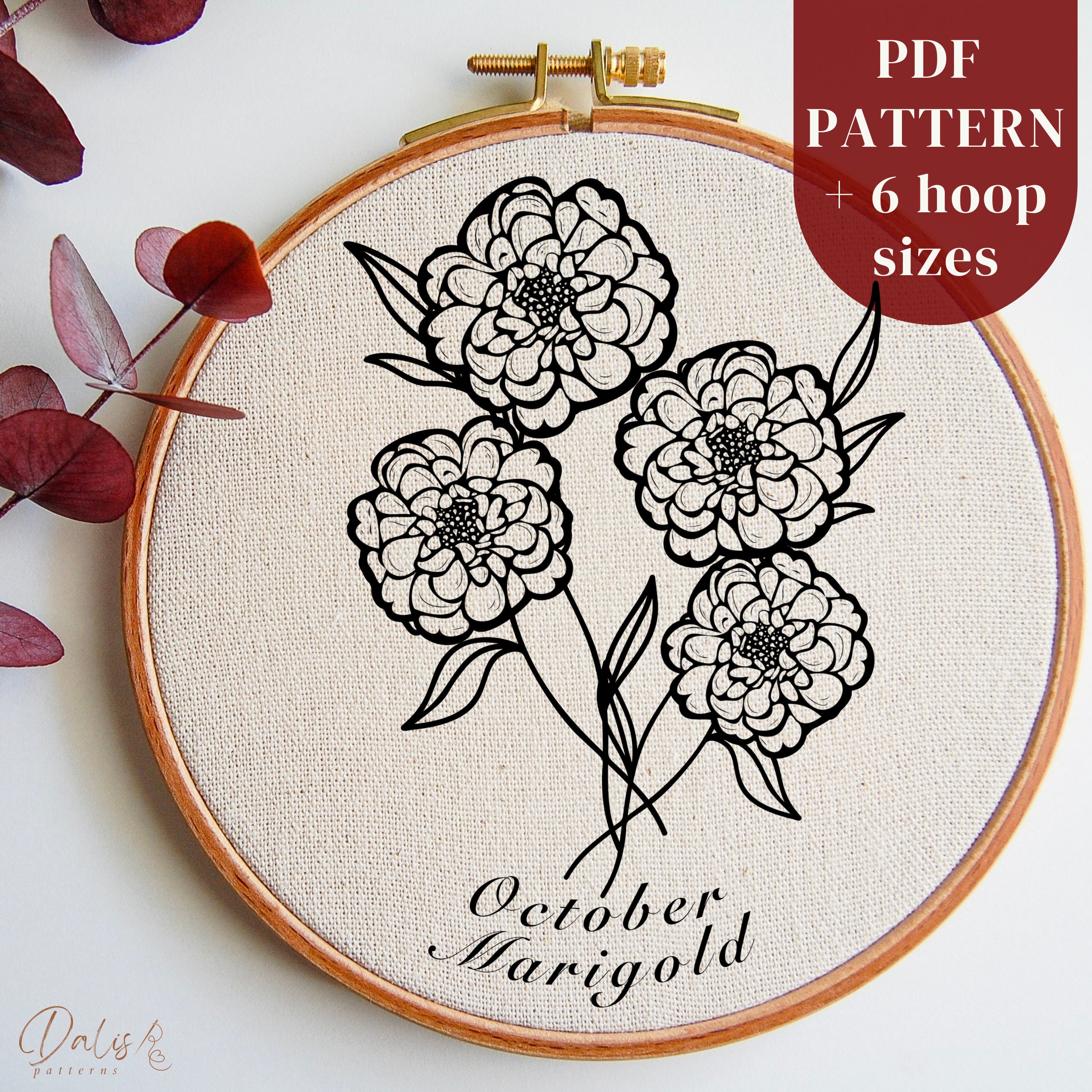 DIY Hand Embroidery PDF Pattern Design: October Birth Month Flower ...
