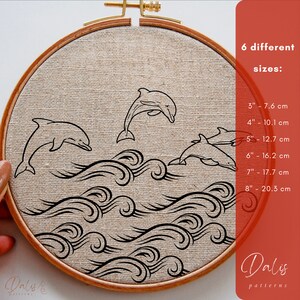 Summer Hand Embroidery PDF Pattern File, Dolphins Surf Sea Waves Design ...