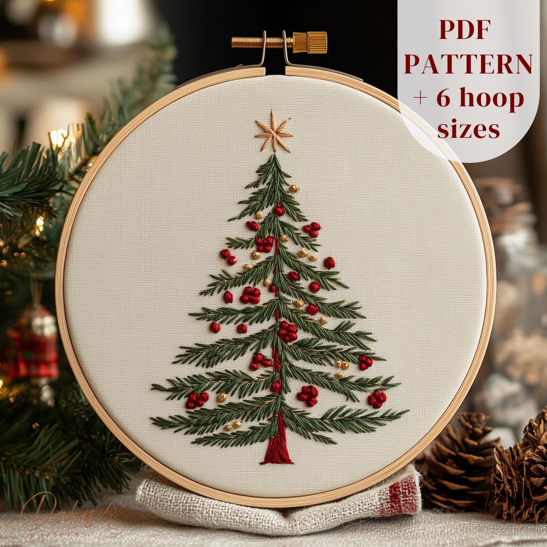 Christmas Tree Hand Embroidery Pattern, Winter Embroidery PDF Design ...