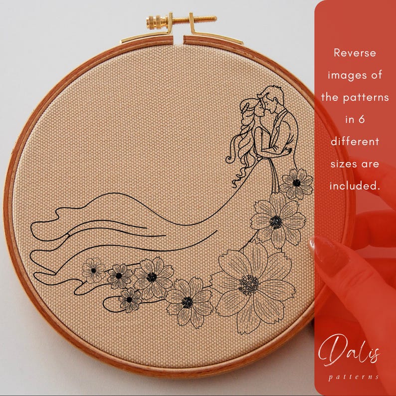 Wedding Embroidery PDF Pattern Template, Floral Groom and Bride ...