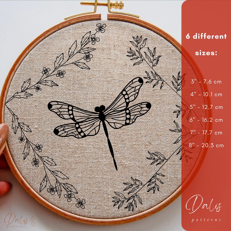 Floral Dragonfly Embroidery PDF Pattern Download, Insect Hand Stitching ...