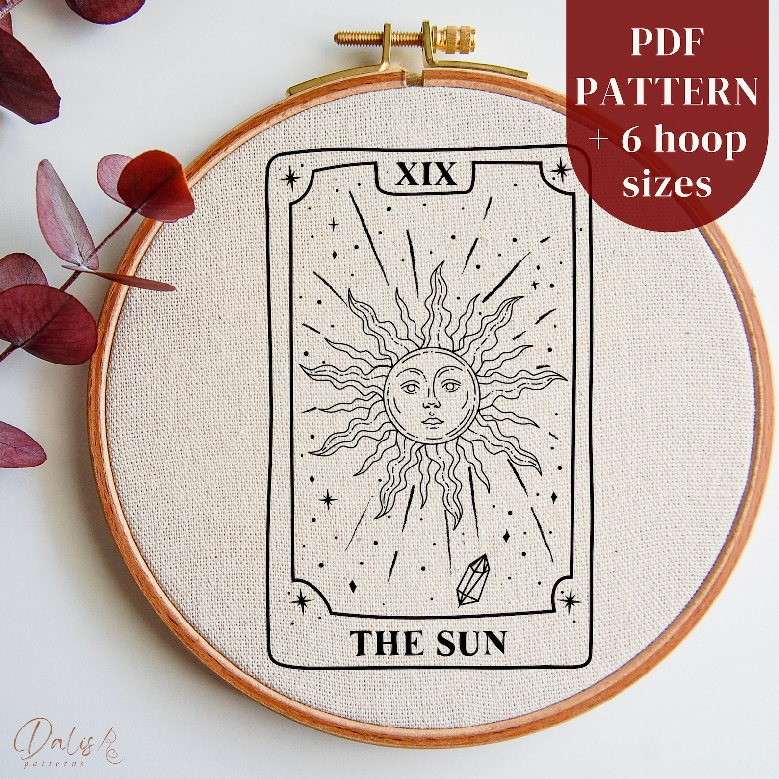 Tarot Card Embroidery PDF Pattern: the Sun, Witchy and Celestial ...