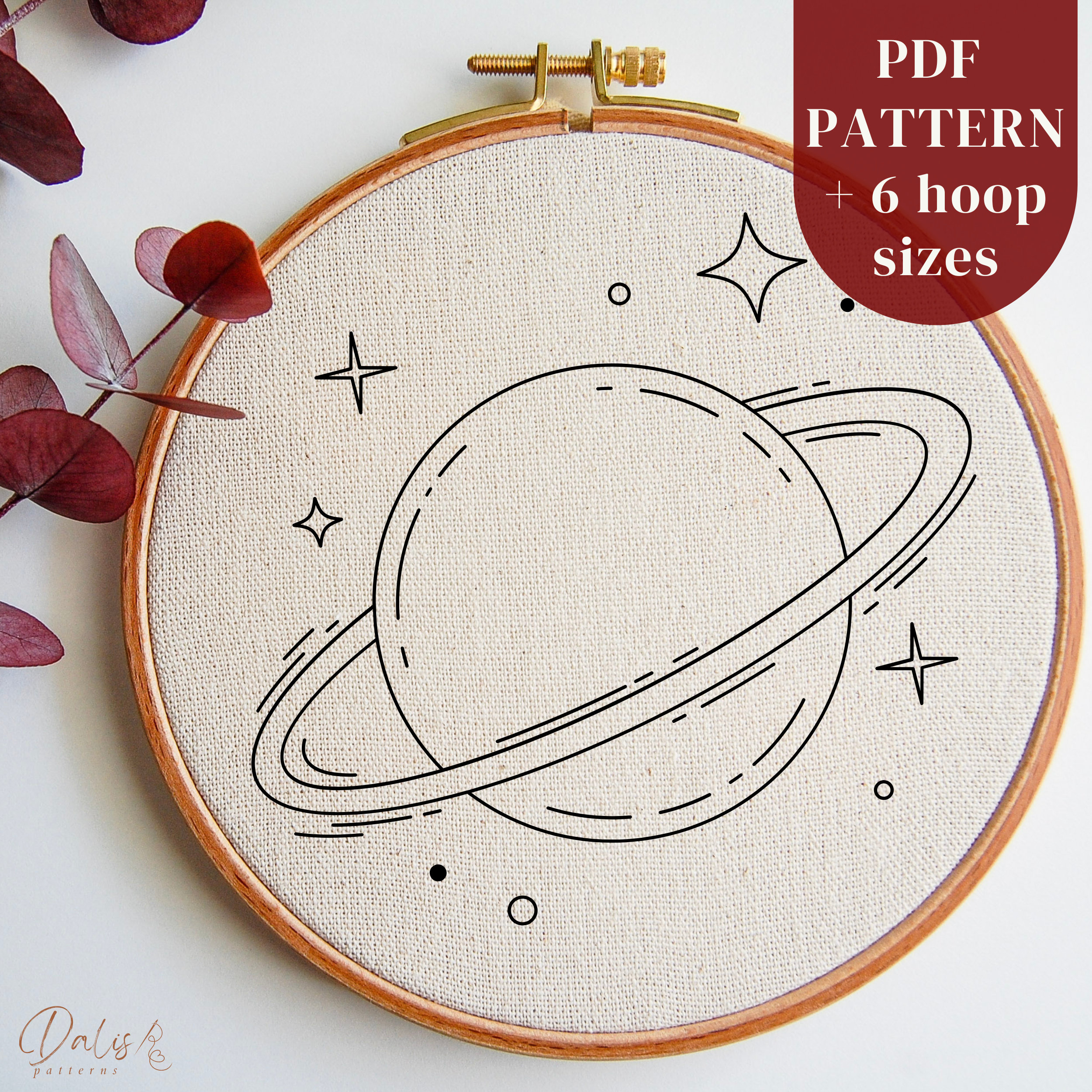 Cosmic Planet Hand Embroidery Design Digital Files, Minimal Celestial ...