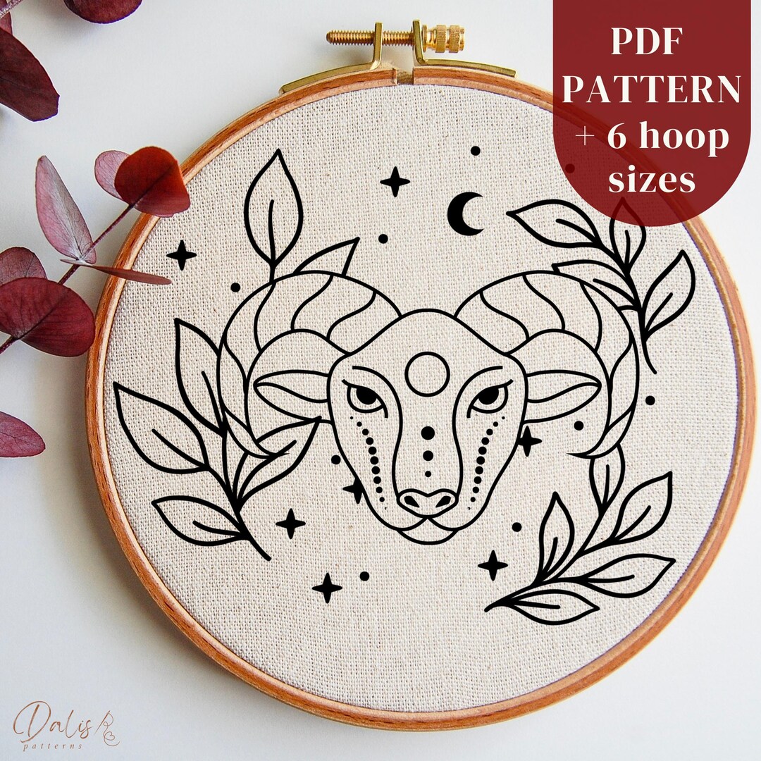 Aries Zodiac Sign Embroidery PDF Pattern, Astrology Hand Embroidery ...