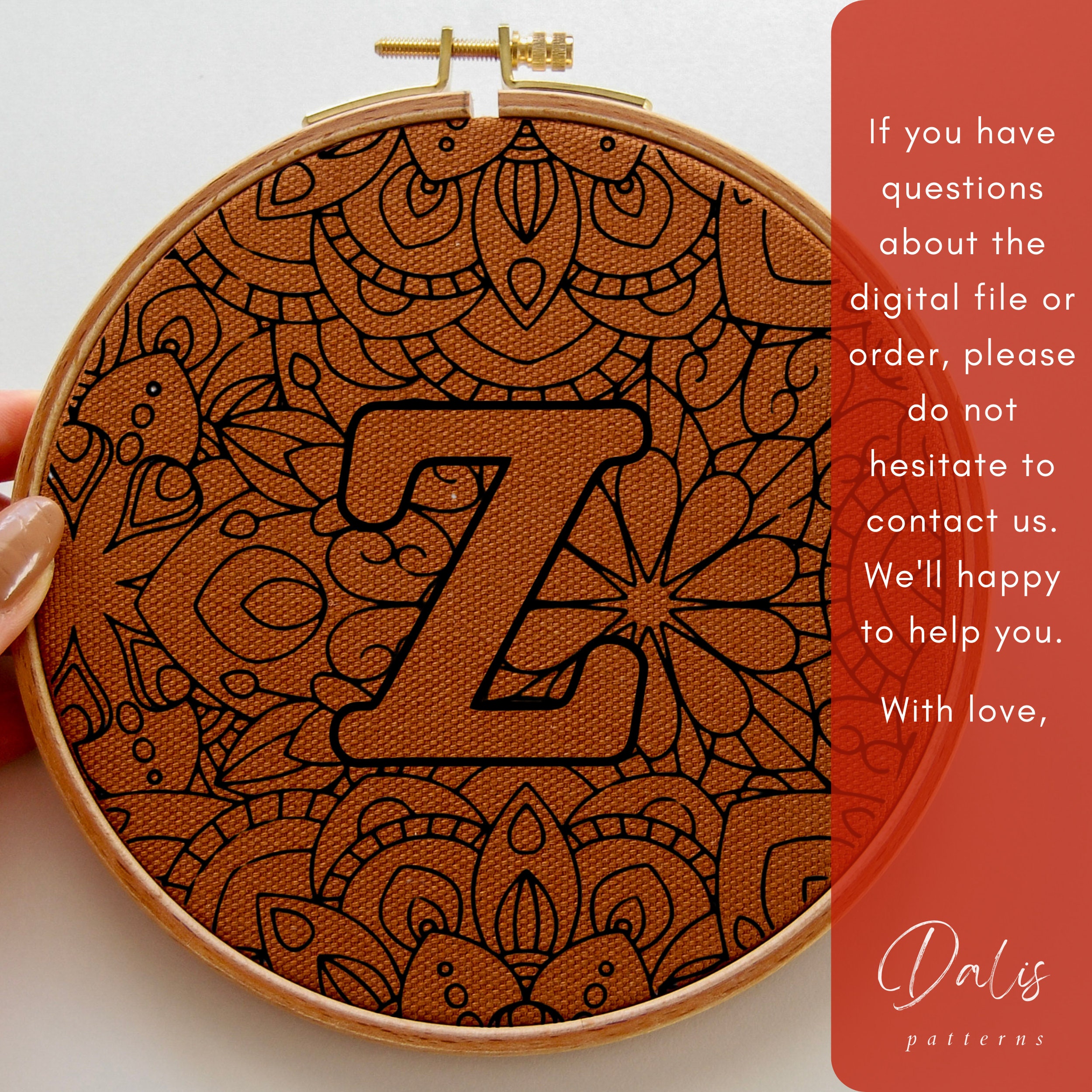 Mandala Hand Embroidery Font Patterns, Monogram DIY Embroidery Hoop Art ...