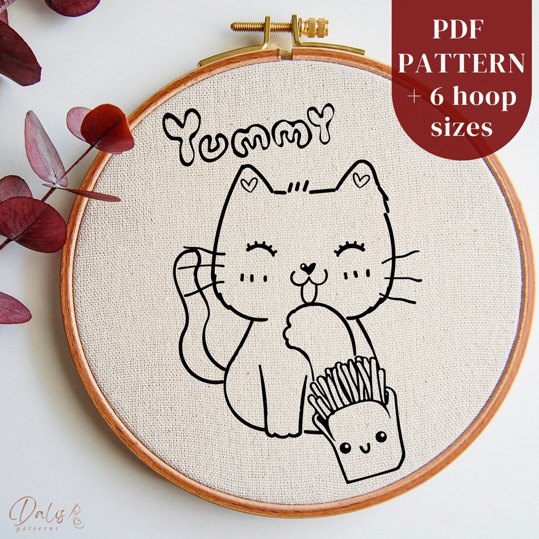 Cute Cat Hand Embroidery Design, Kitty Embroidery PDF Design, Kitten ...