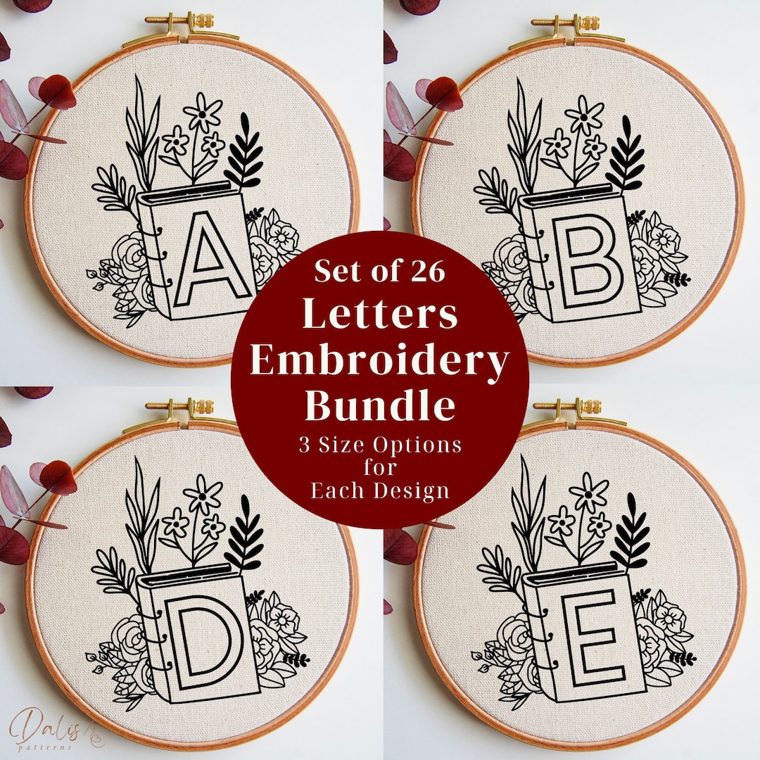 Monogram Embroidery Design Bundle, Letters With Floral Notebook ...