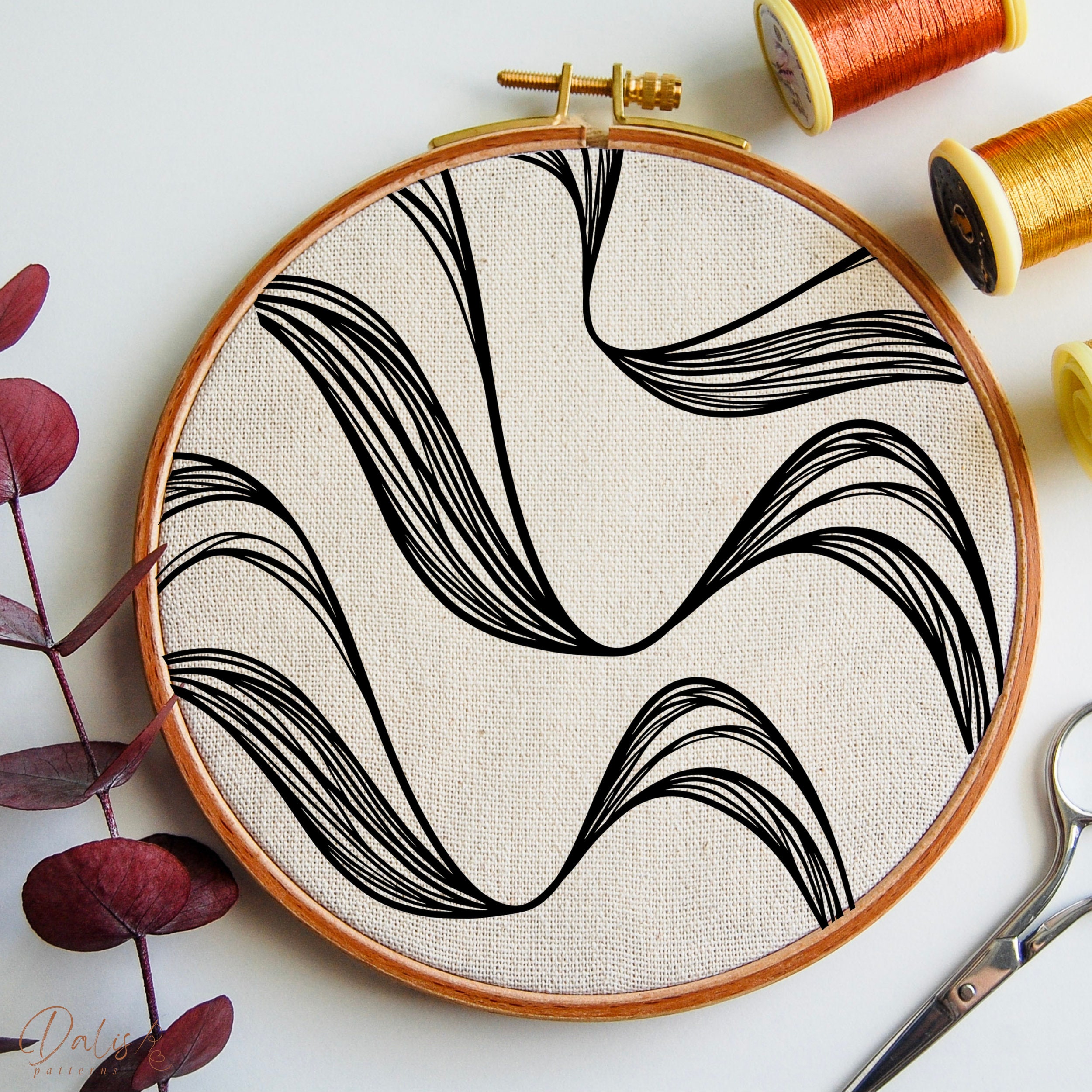Modern Hand Embroidery PDF Pattern: Abstract Wavy Lines Design, Minimal ...
