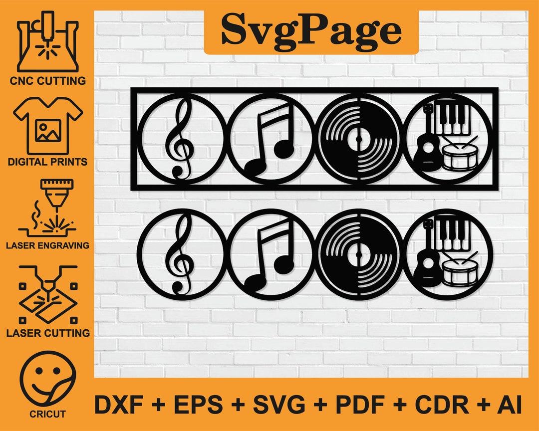 Music Dxf Note Svg Laser Cut Png Files Wall Art Sticker Glowforge ...