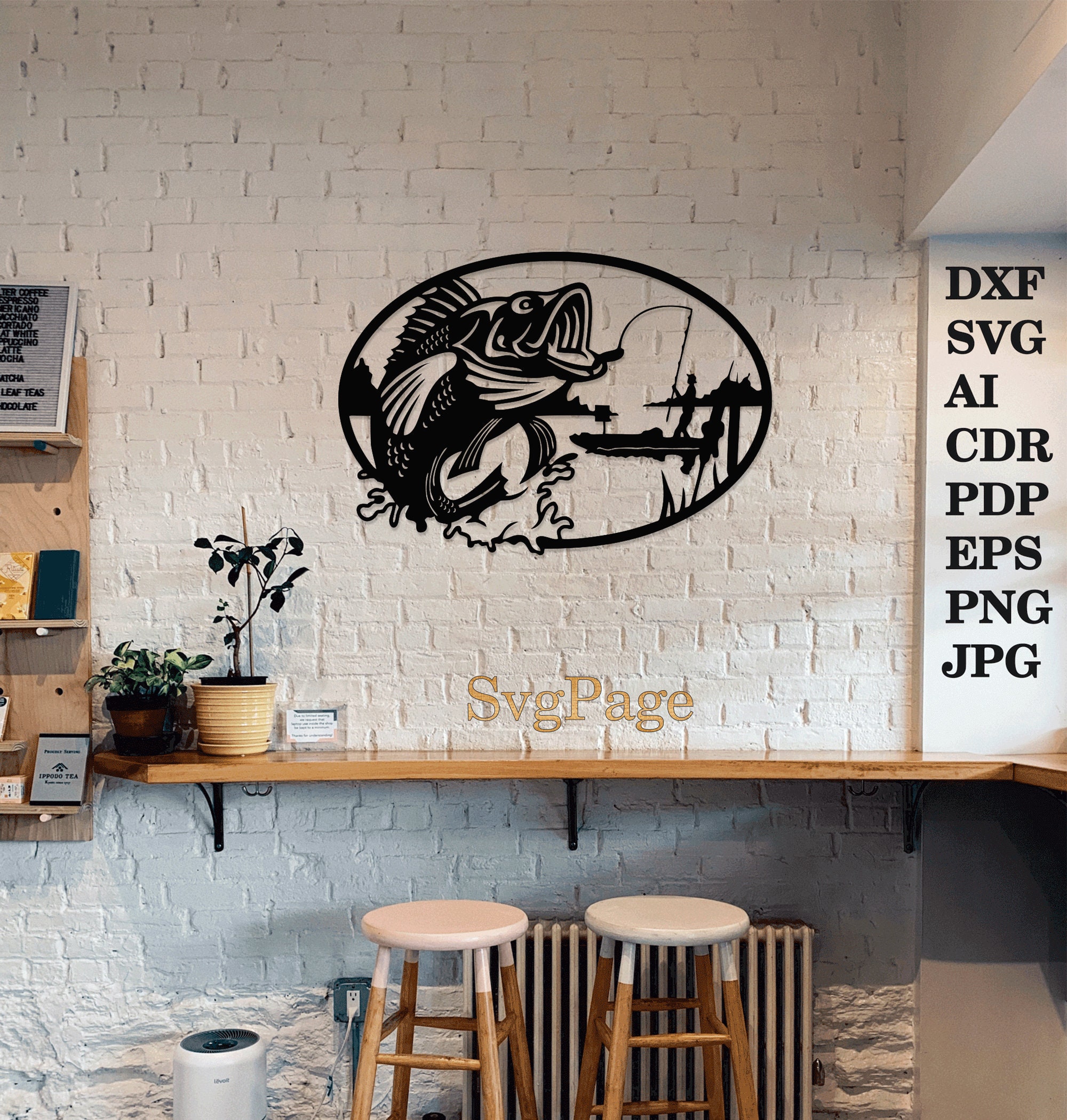 Fishing Rod Laser Cut Svg Fish Dxf Files Wall Art Sticker Glowforge ...
