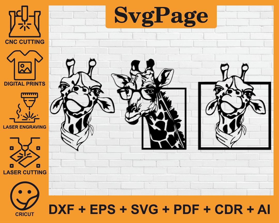 Giraffe Dxf Animal Svg Laser Cut Png Files Wall Art Decal Sticker ...