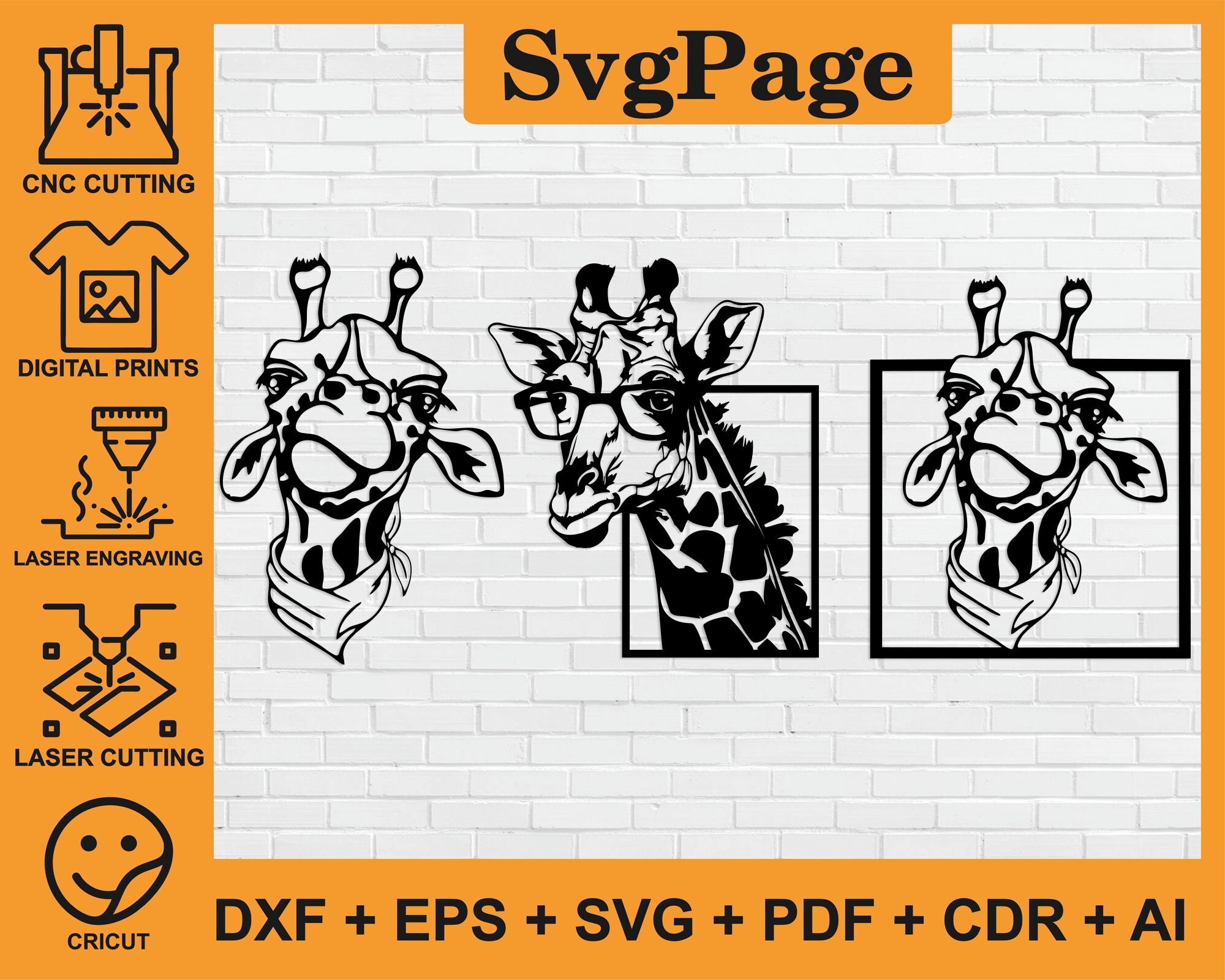 Giraffe Dxf Animal Svg Laser Cut Png Files Wall Art Decal Sticker ...