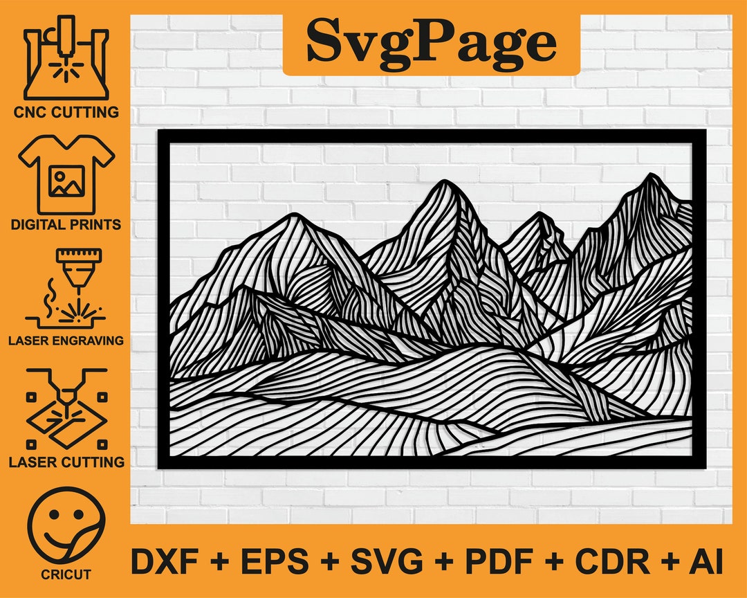 Geometric Mountain Laser Cut Svg Dxf Png Files Wall Art Sticker ...