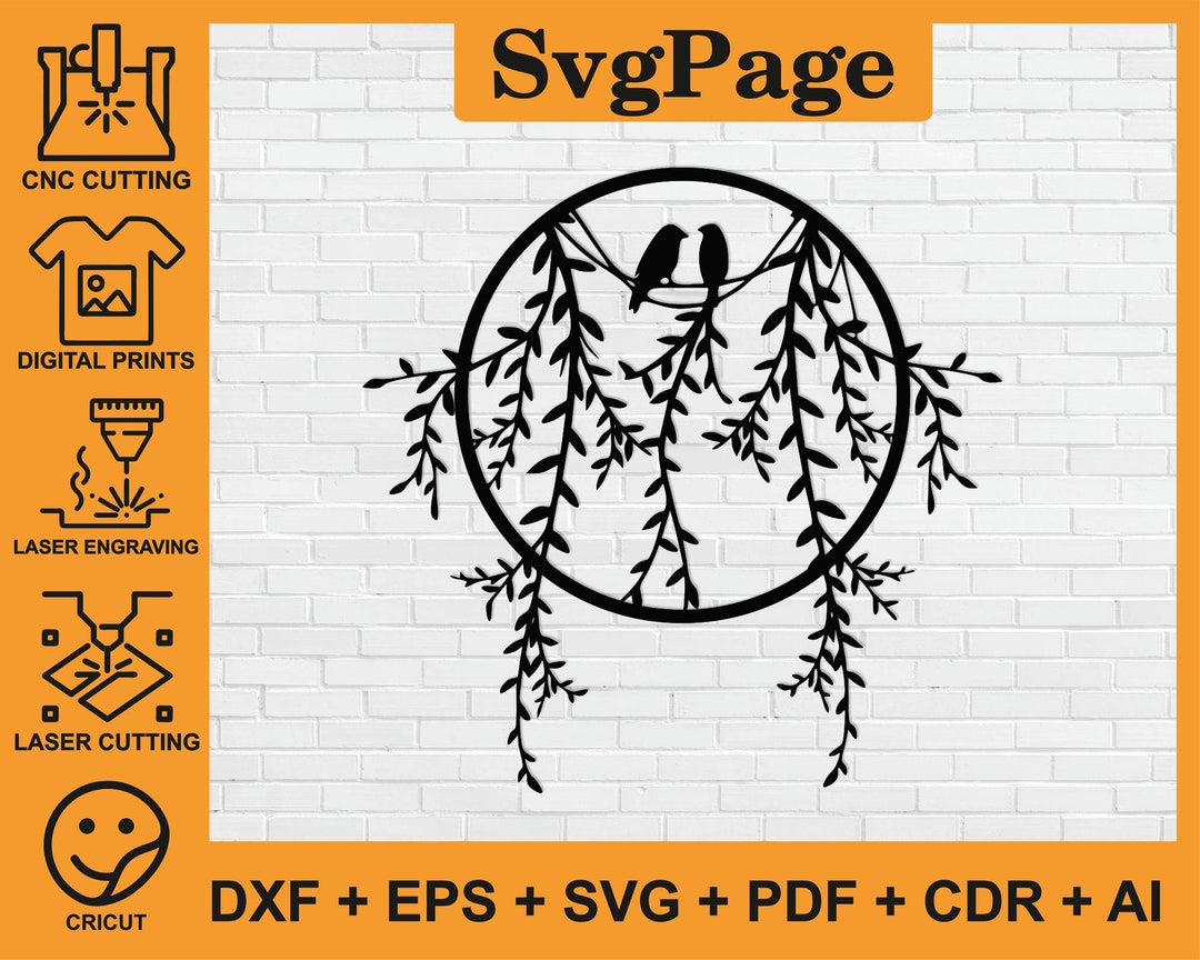 Tree Dxf Branch Svg Bird Laser Cut Png Files Wall Art Sticker Glowforge ...