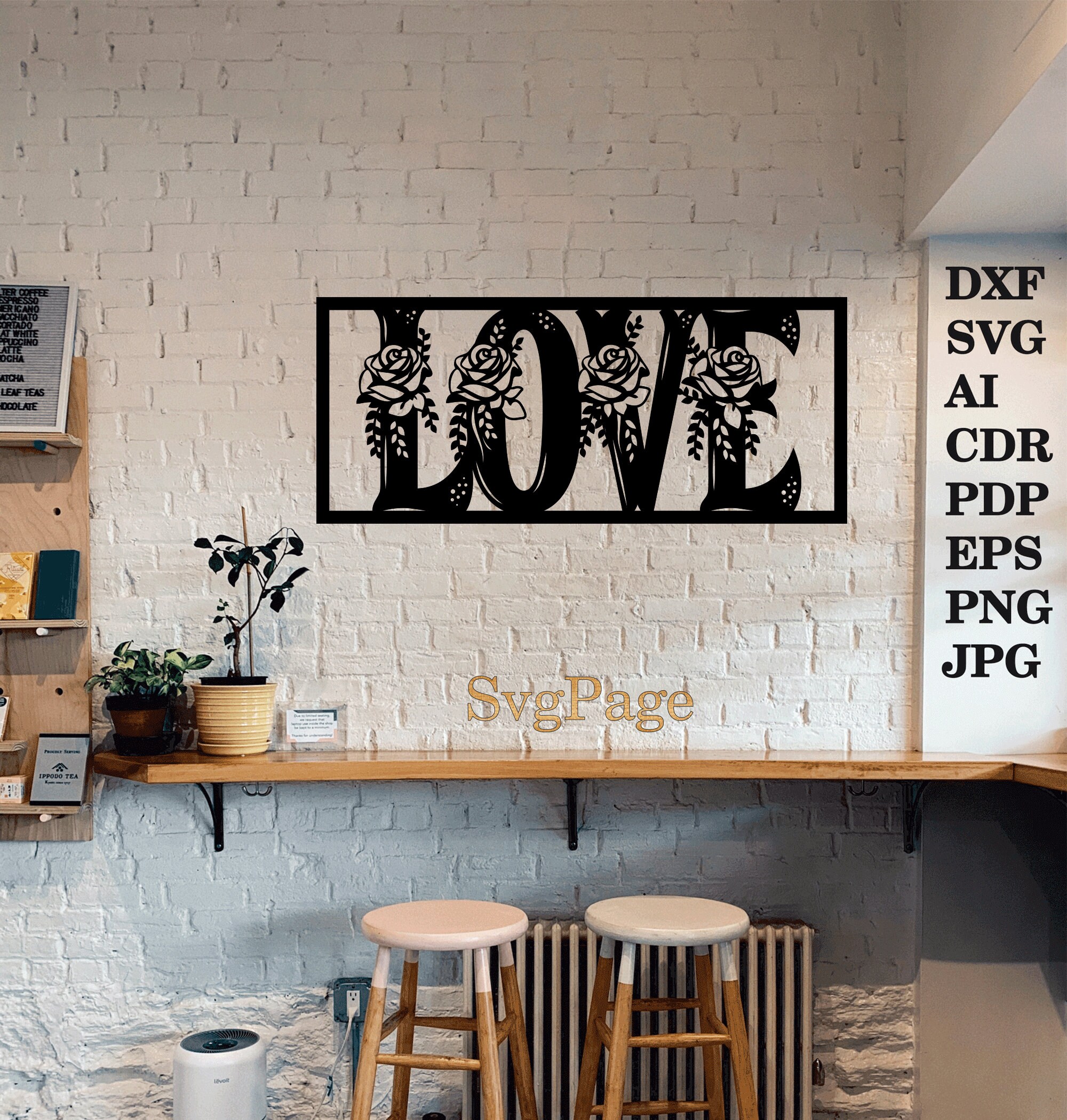 Love Flowers Laser Cut Svg Dxf Png Files Wall Art Sticker - Etsy