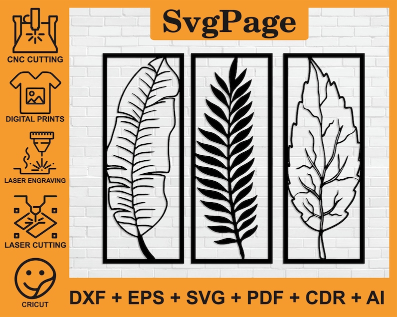 Leaf Leaves Laser Cut Svg Dxf Files Wall Sticker Engraving Decal ...