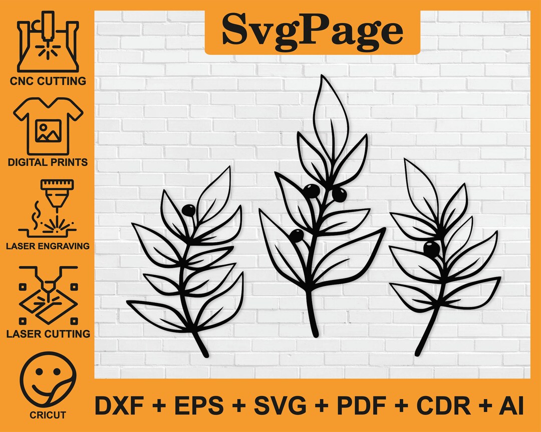 Branch Dxf Leaf Svg Laser Cut Png Files Wall Art Sticker Glowforge ...