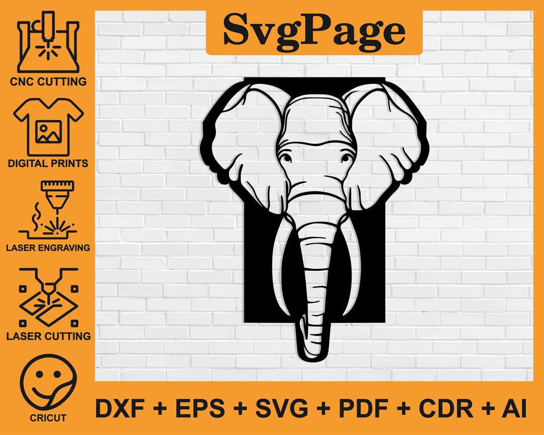 Elephant Dxf Animal Svg Laser Cut Png Files Wall Art Decal Sticker ...
