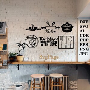 Kitchen Cooking Laser Cut Svg Dxf Files Wall Sticker Engraving Decal ...