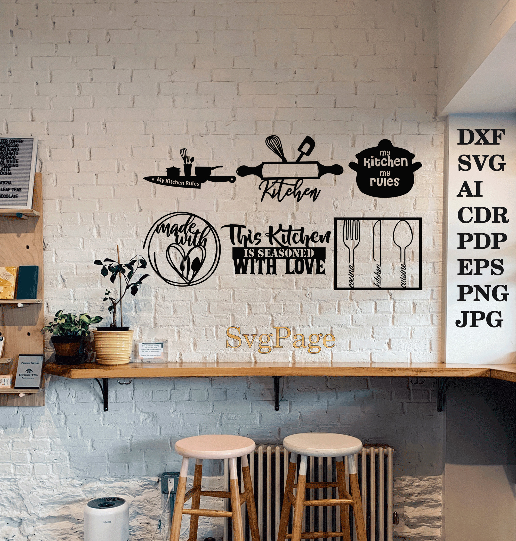 Kitchen Cooking Laser Cut Svg Dxf Files Wall Sticker Engraving Decal ...