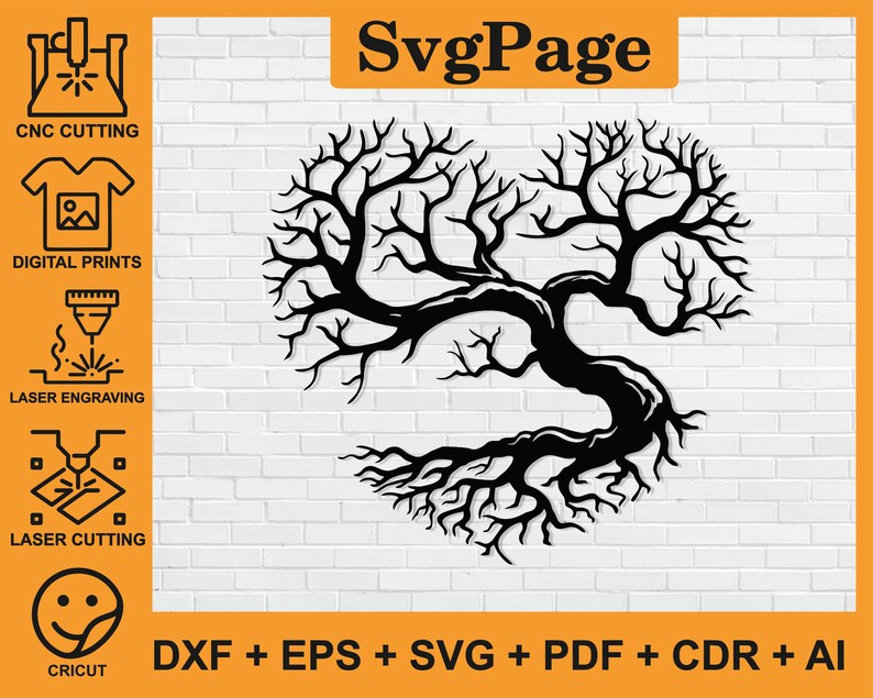Tree of Life Heart Branch Laser Cut Svg Dxf File Wall Sticker Pdf ...