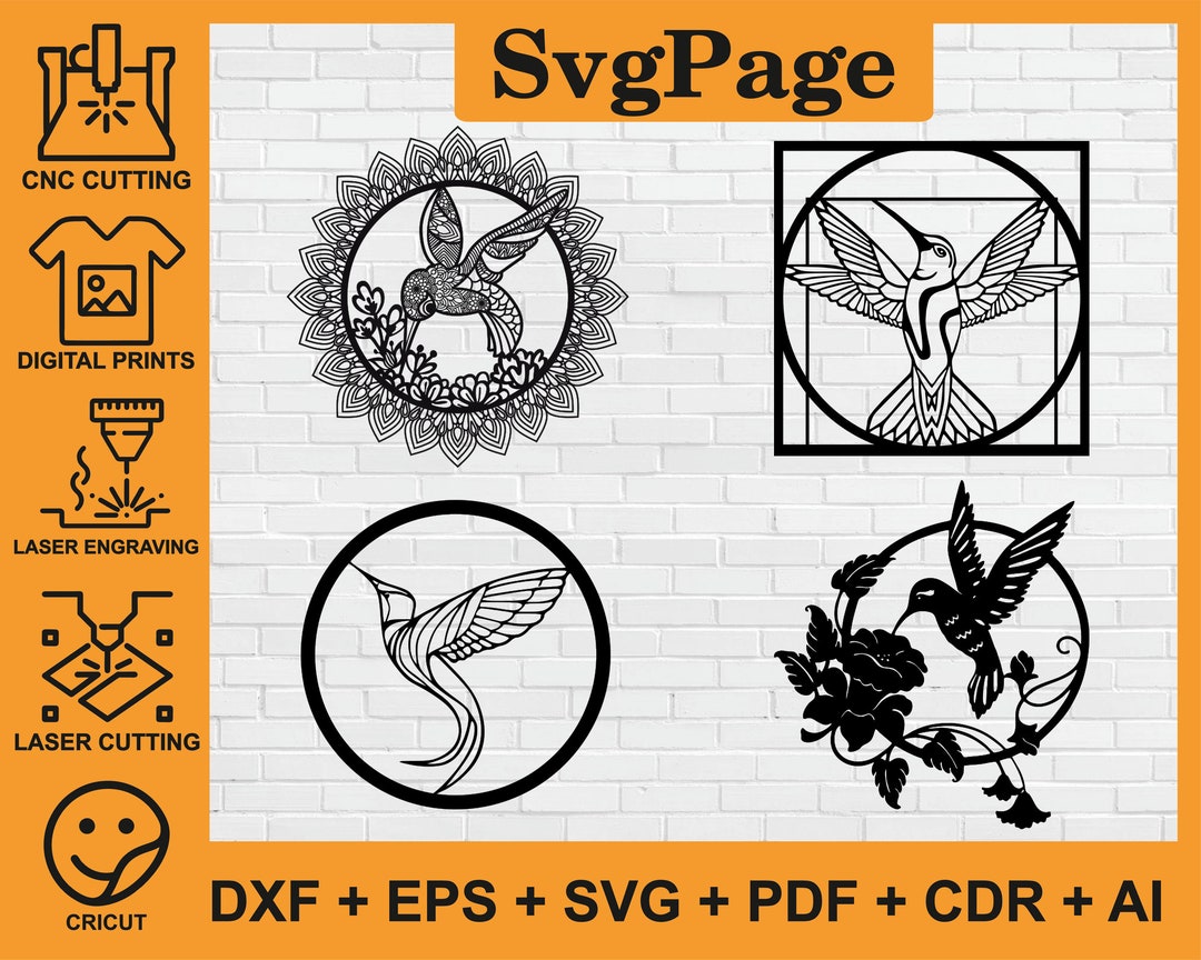 Floral Colibrí Pájaro corte láser svg dxf archivos pared arte pegatina ...