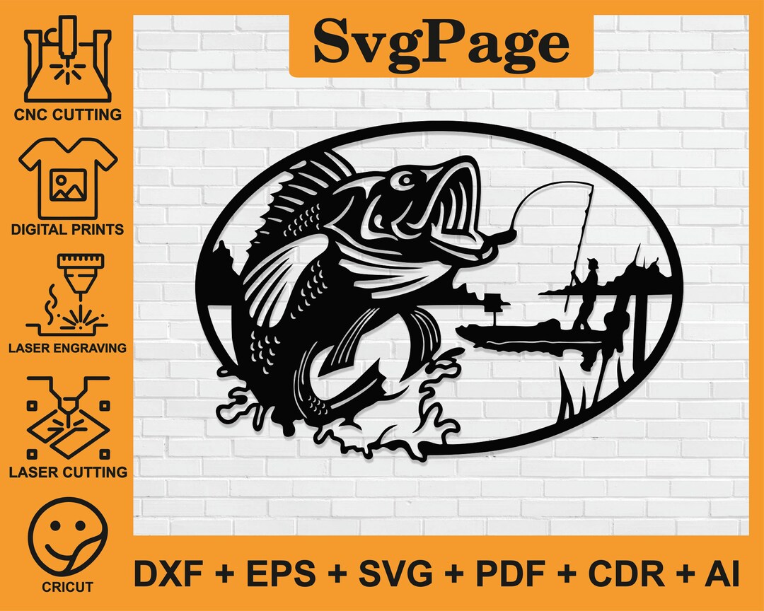 Fishing Rod Laser Cut Svg Fish Dxf Files Wall Art Sticker Glowforge ...