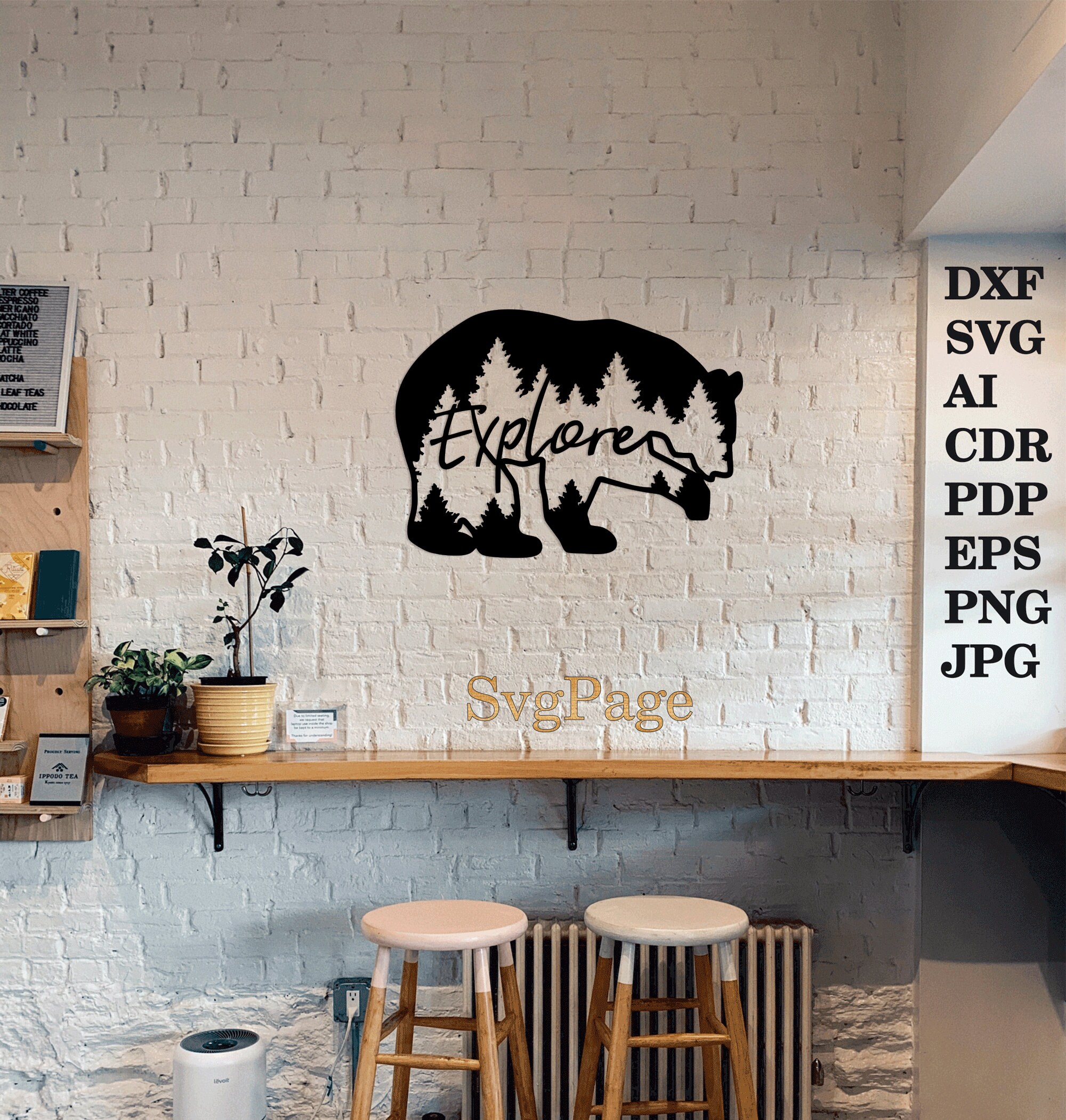 Bear Explorer Mountain Laser Cut Svg Dxf Cdr Png Files Wall Art Sticker ...