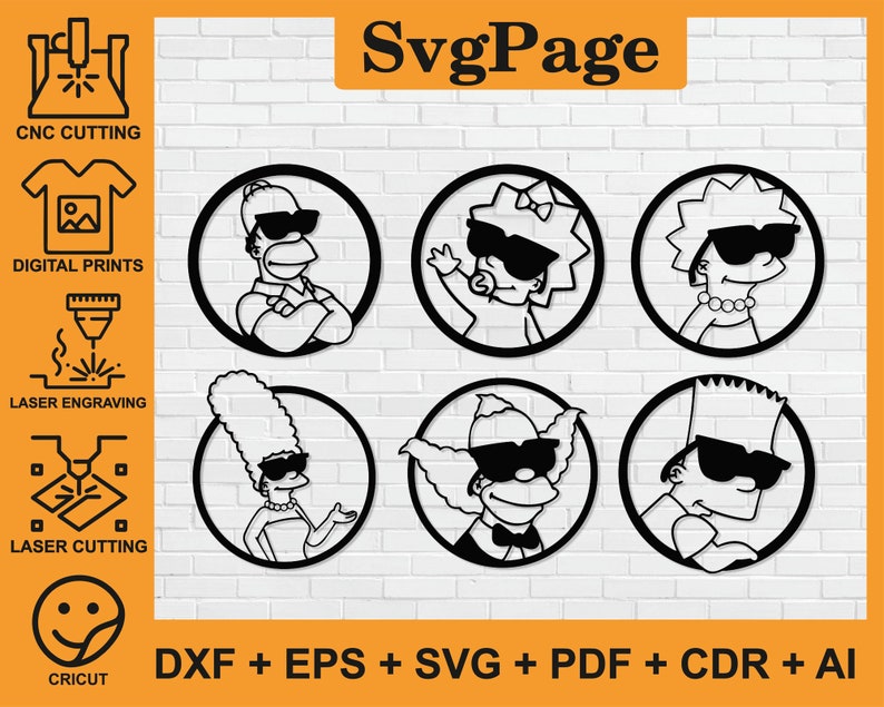 Simpsons Dxf Homer Bart Marge Lisa Svg Laser Cut Files Wall Art Sticker ...