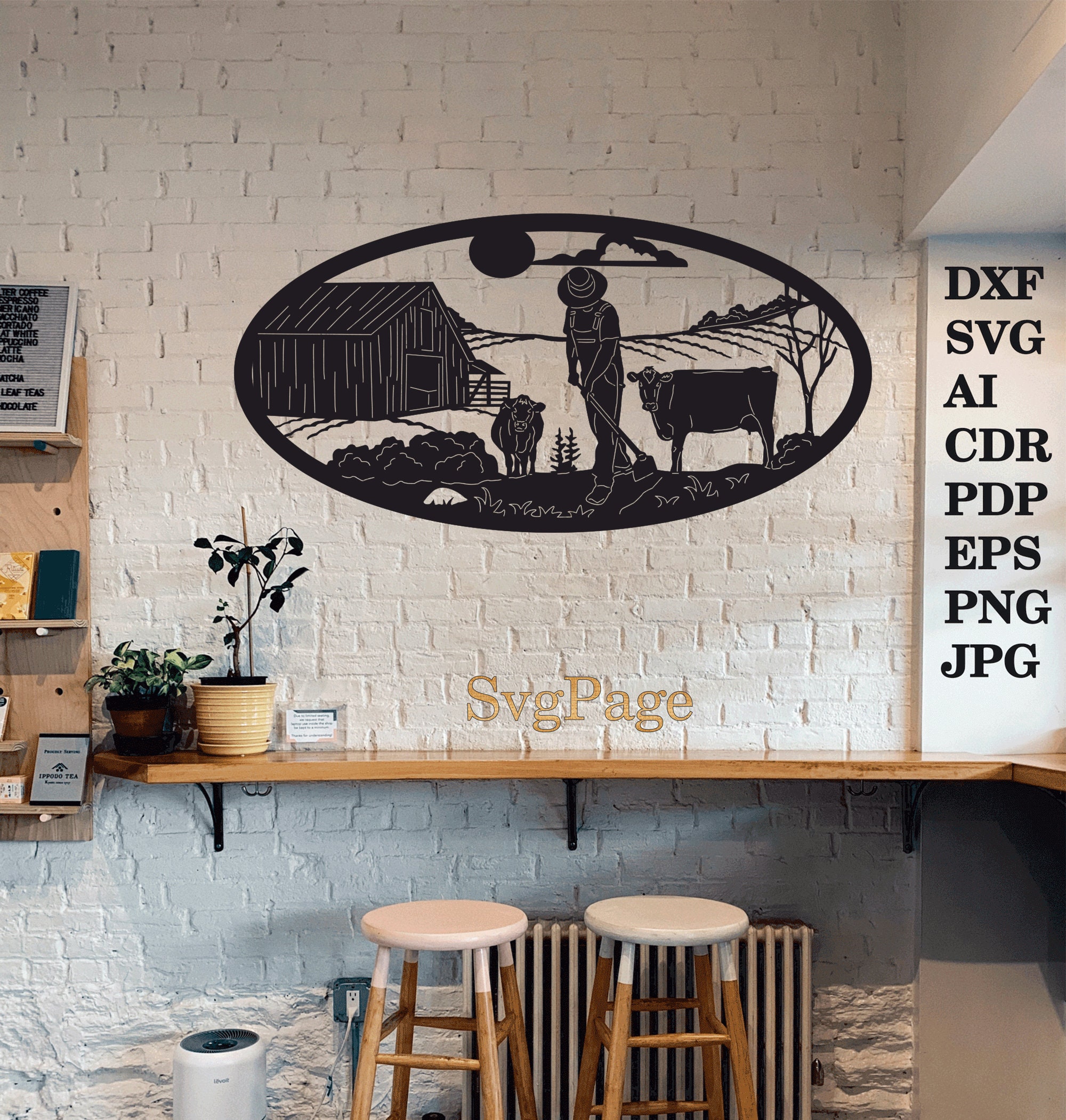 Farmer Village Cow Laser Cut Svg Dxf Files Wall Sticker Engraving Decal ...